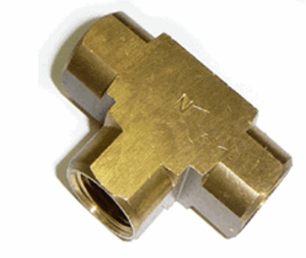 Tee Piece Brass Female Extruded 1/4" NPT Thread - NOTE This is NPT Thr ...