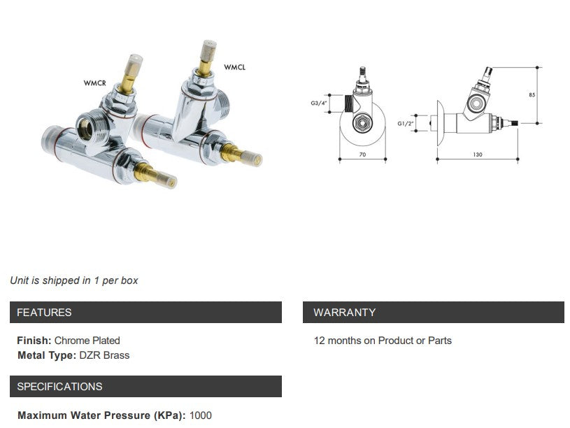 Monopoly Unstyled Tapware Washing Machine Conversion Kit (WMCL) Left H ...