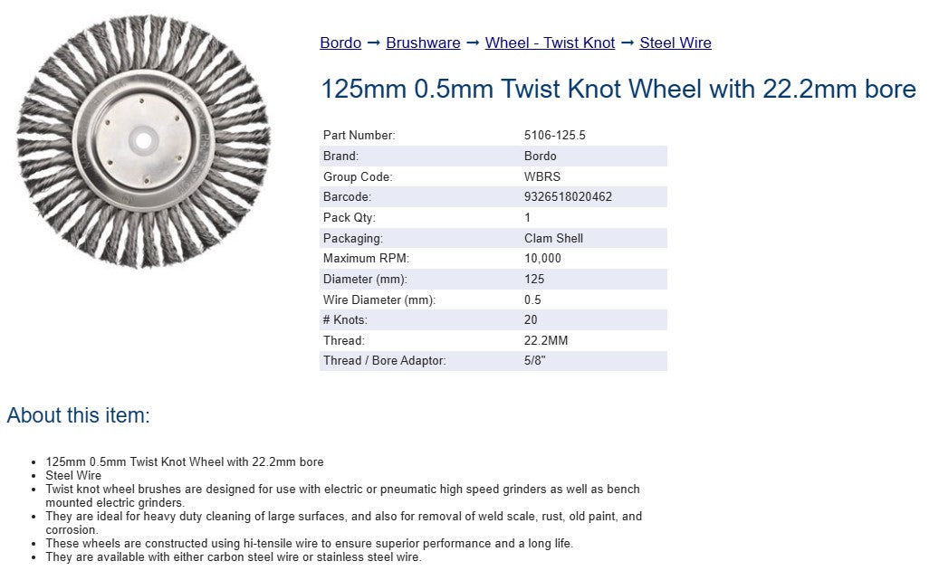 125mm 0.50mm Twist Knot Wheel With 22.2mm Bore - Steel Wire — ConFit ...