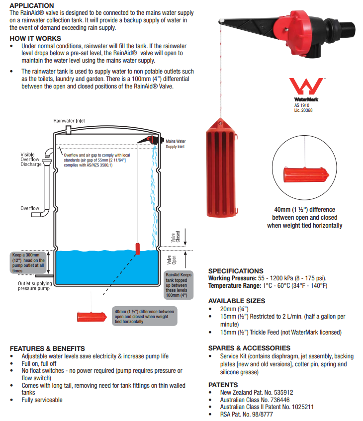 20mm (1") APEX RAINAID FLOAT VALVE LONG THREAD RAINWATER TANK — ConFit ...